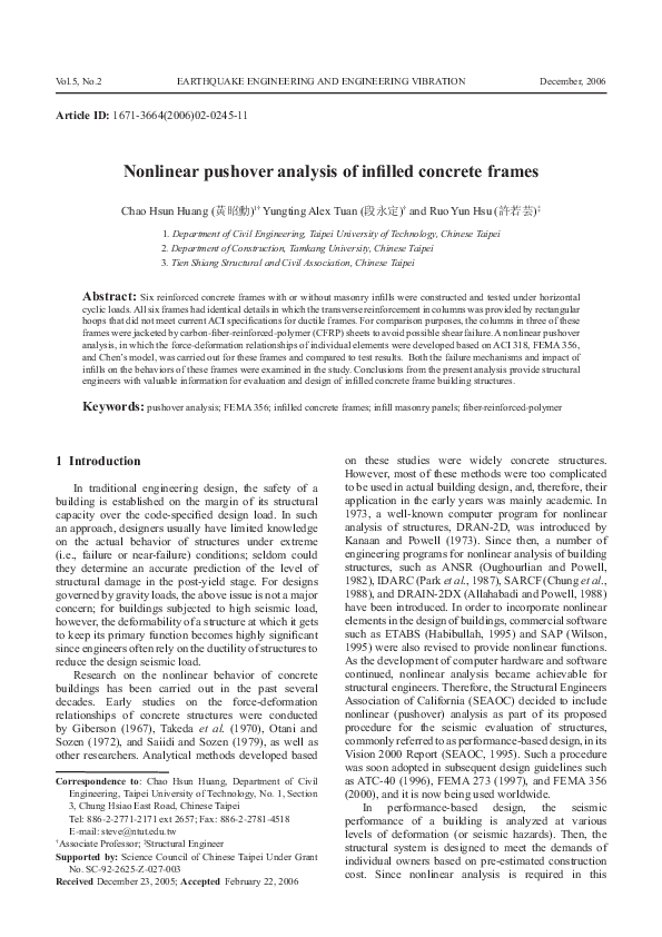 Pdf Nonlinear Pushover Analysis Of Infilled Concrete Frames 4198