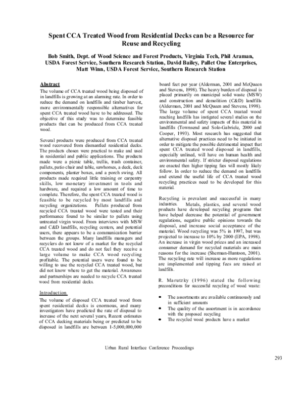 (PDF) Spent CCA Treated Wood from Residential Decks can be a Resource ...