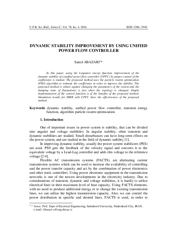 (PDF) Dynamic Stability Improvement by Using Unified Power Flow Controller