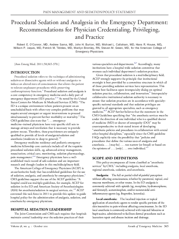 (PDF) Procedural Sedation and Analgesia in the Emergency Department ...