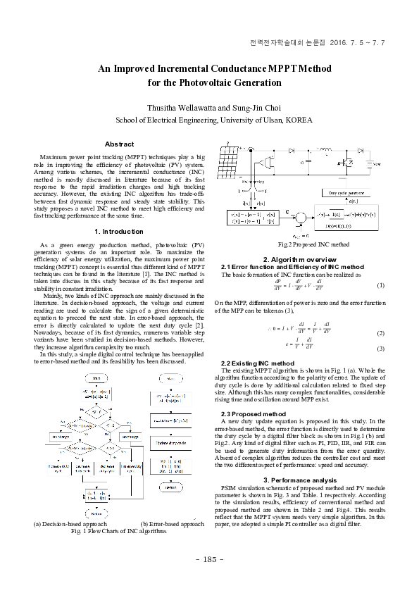 (PDF) An Improved Incremental Conductance MPPT Method for the Photovoltaic Generation
