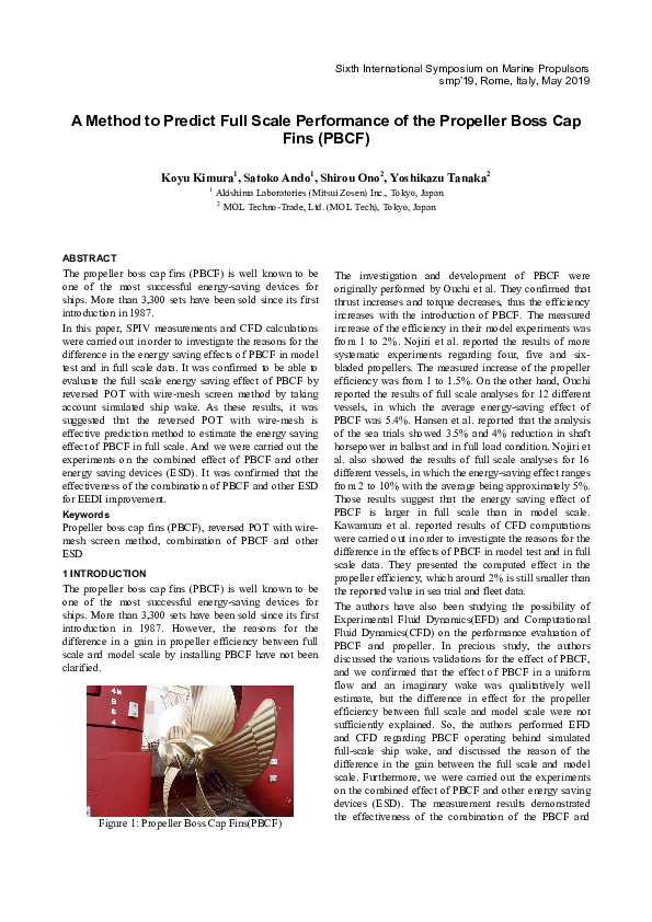 (PDF) A Method to Predict Full Scale Performance of the Propeller Boss ...