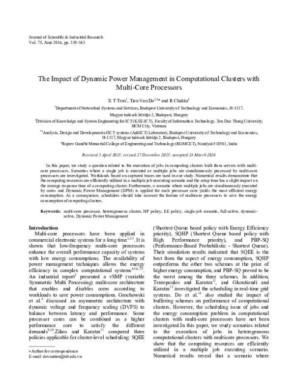 Pdf The Impact Of Dynamic Power Management In Computational Clusters With Multi Core Processors