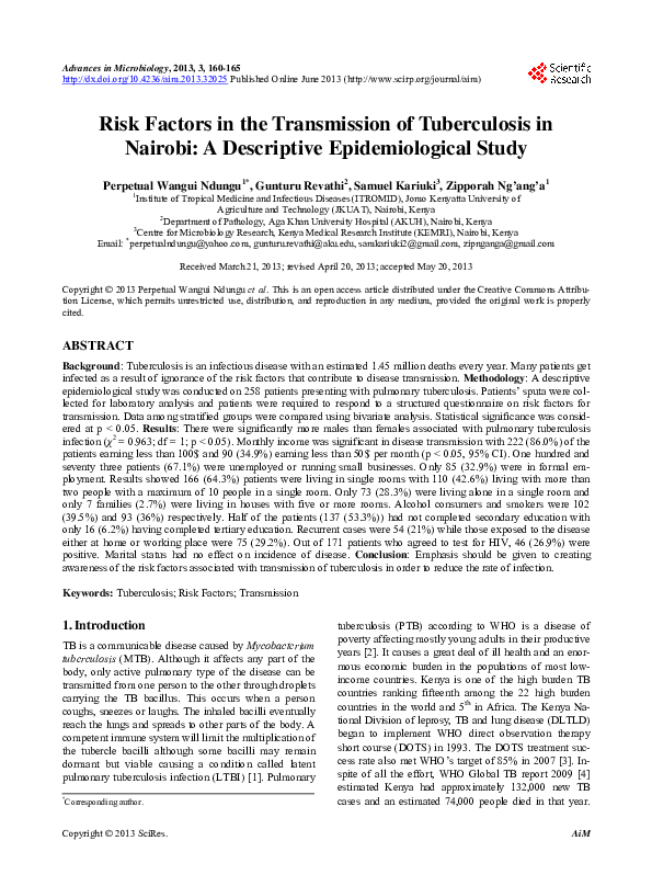 (PDF) Risk Factors in the Transmission of Tuberculosis in Nairobi: A ...