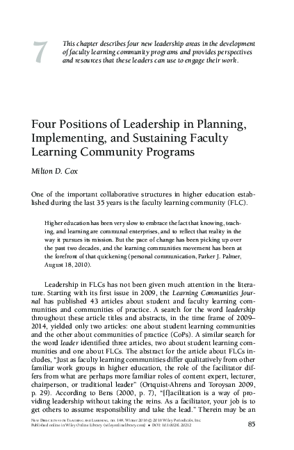 (PDF) Four Positions of Leadership in Planning, Implementing, and ...