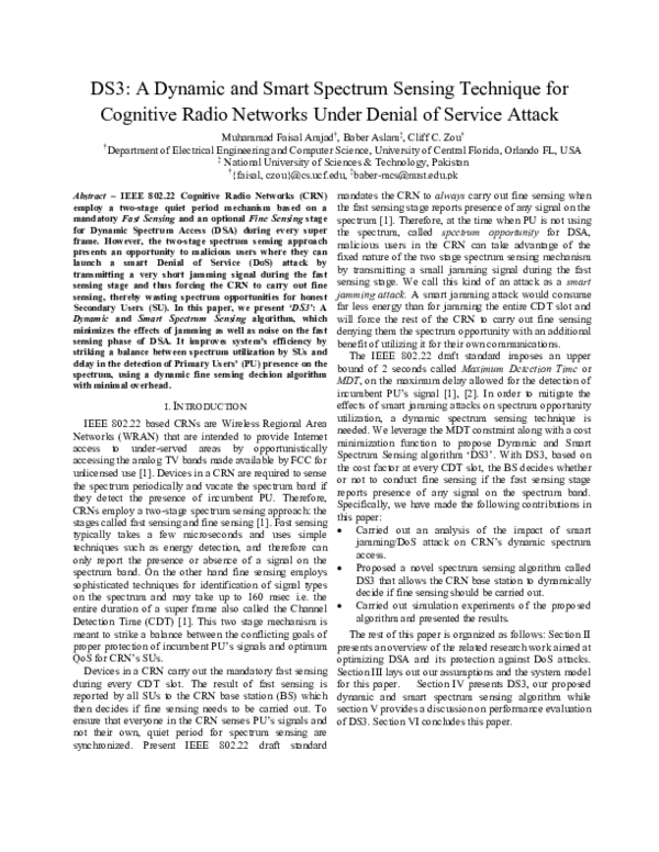 (PDF) DS3: A Dynamic and Smart Spectrum Sensing Technique for Cognitive Radio Networks under ...