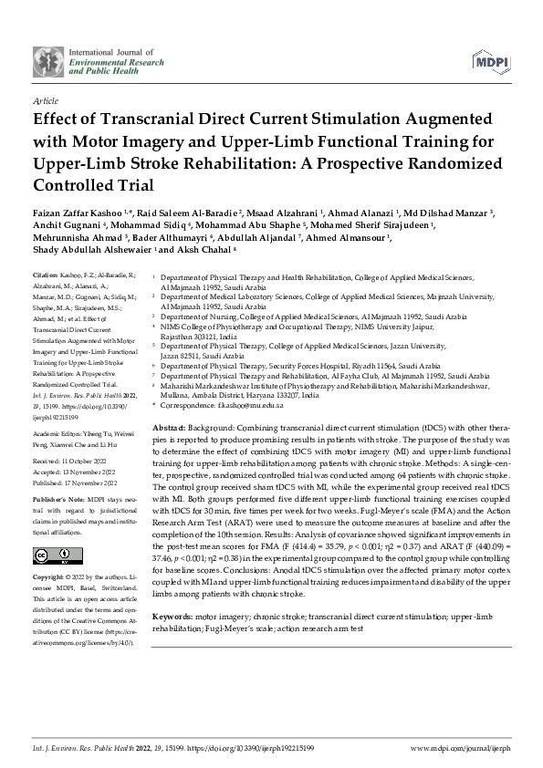(PDF) Effect of Transcranial Direct Current Stimulation Augmented with Motor Imagery and Upper ...