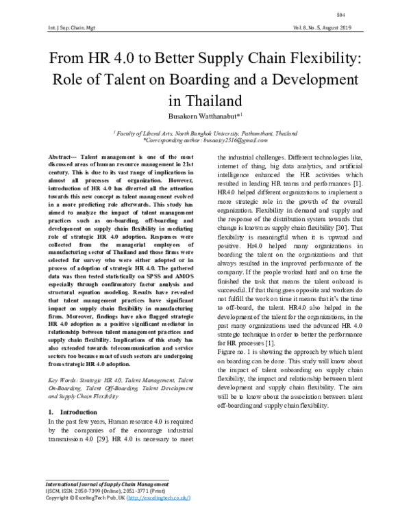 (PDF) From HR 4.0 to Better Supply Chain Flexibility: Role of Talent On ...