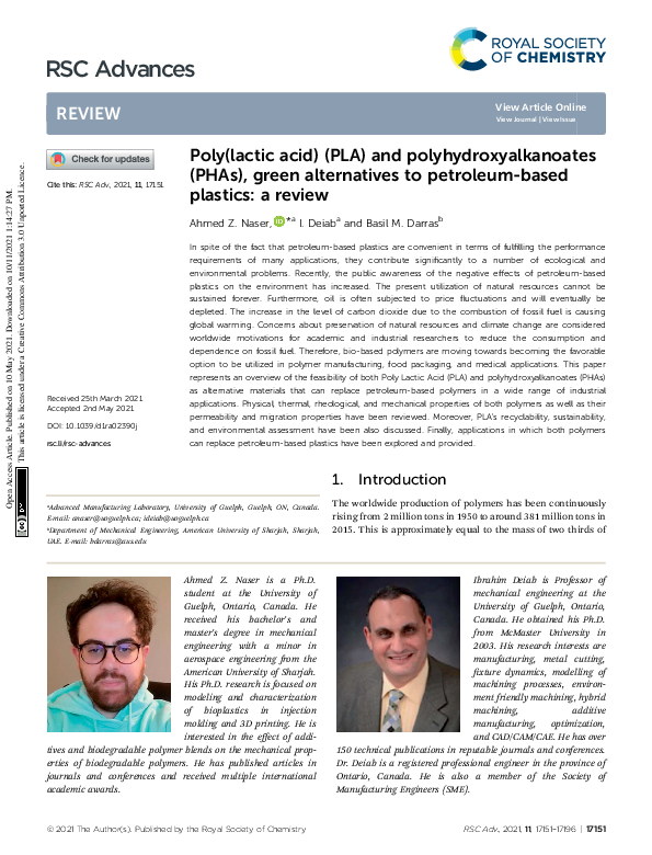 (PDF) Poly(lactic acid) (PLA) and polyhydroxyalkanoates (PHAs), green ...