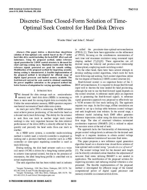 (PDF) Discrete-time closed-form solution of timeoptimal seek control ...