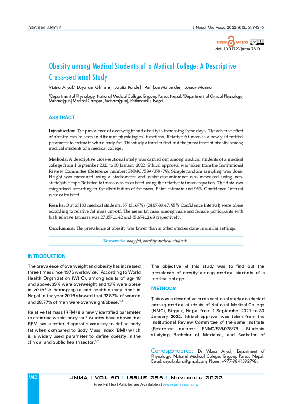 (PDF) Obesity among Medical Students of a Medical College: A ...
