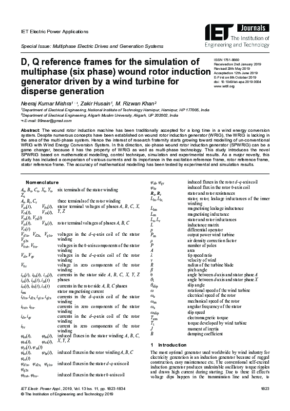 (PDF) D, Q reference frames for the simulation of multiphase (six phase) wound rotor induction ...