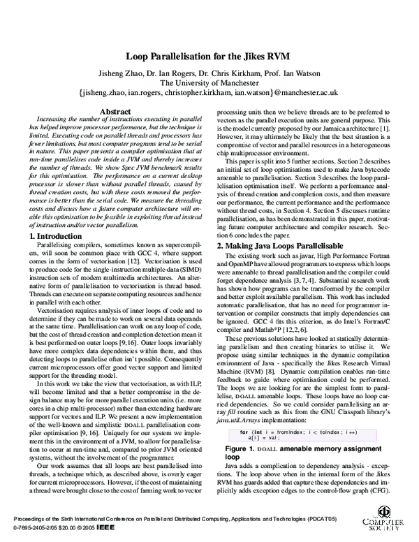 Pdf Loop Parallelisation For The Jikes Rvm