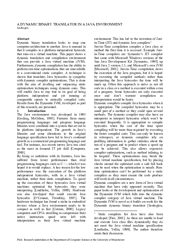 Pdf A Dynamic Binary Translator In A Java Environment