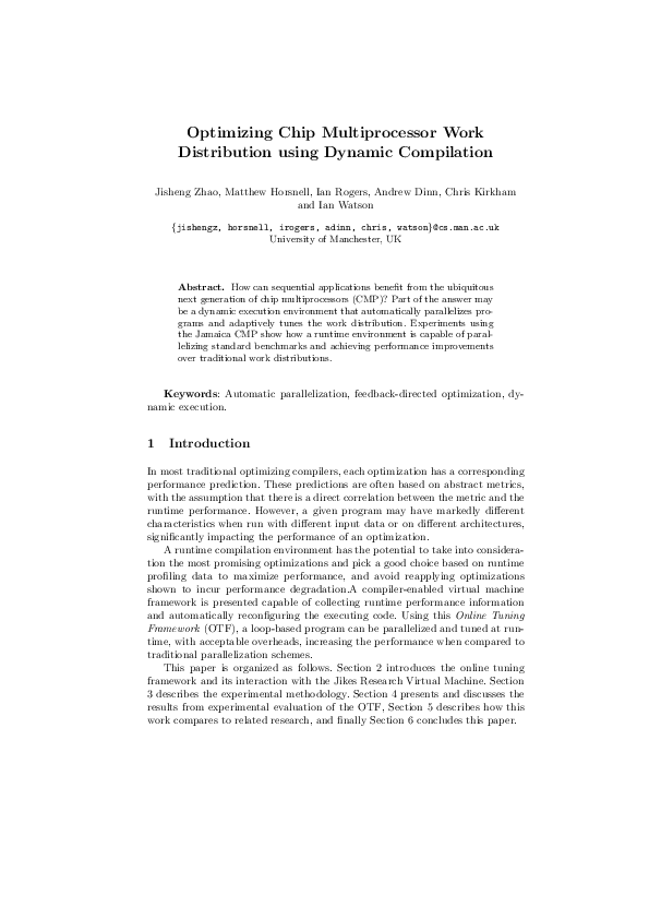 (PDF) Optimizing Chip Multiprocessor Work Distribution Using Dynamic Compilation