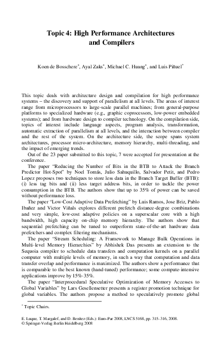 (PDF) Topic 4 High-Performance Architectures and Compilers (PDF) Topic 4 High-Performance Architectures and Compilers