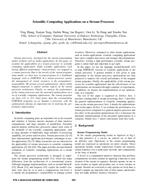 Scientific Computing Applications on a Stream Processor