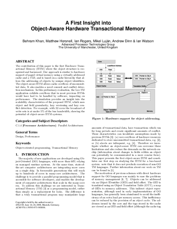 Pdf A First Insight Into Object Aware Hardware Transactional Memory Ian Rogers