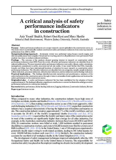 (PDF) A critical analysis of safety performance indicators in construction