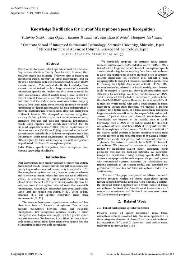 (PDF) Knowledge Distillation for Throat Microphone Speech Recognition
