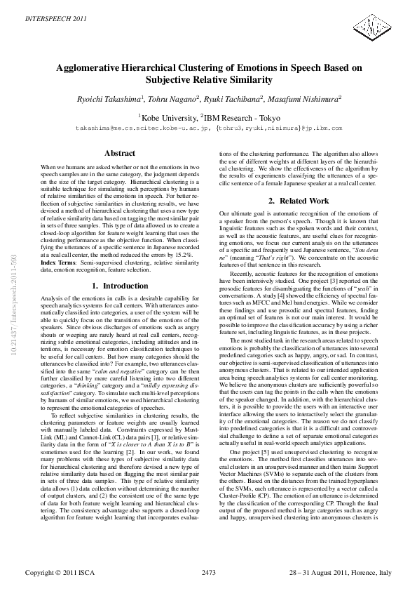 (PDF) Agglomerative hierarchical clustering of emotions in speech based on subjective relative ...
