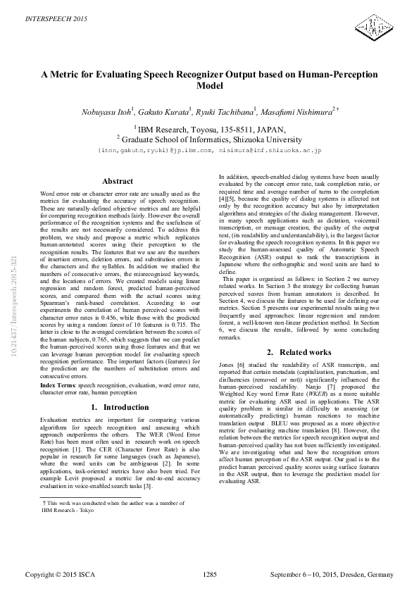 (PDF) A metric for evaluating speech recognizer output based on human-perception model ...