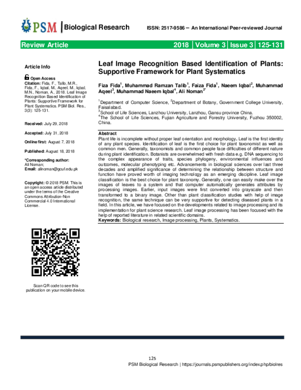 (PDF) Leaf Image Recognition Based Identification of Plants: Supportive Framework for Plant ...
