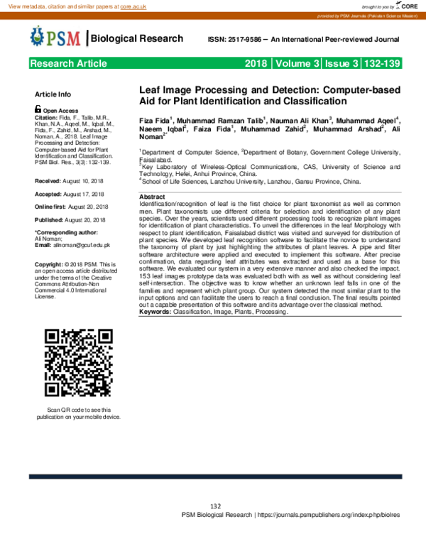 (PDF) Leaf Image Processing and Detection: Computer-based Aid for Plant ...