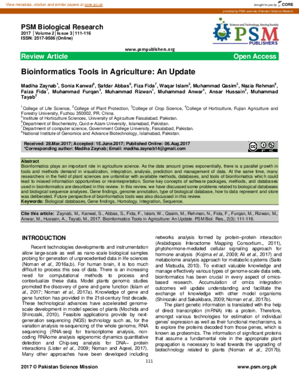 (PDF) Bioinformatics Tools in Agriculture: An Update