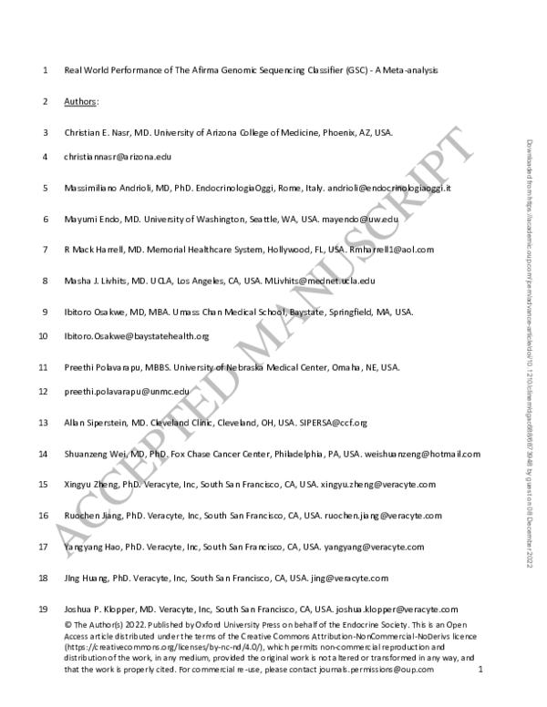 (PDF) Real World Performance of The Afirma Genomic Sequencing ...