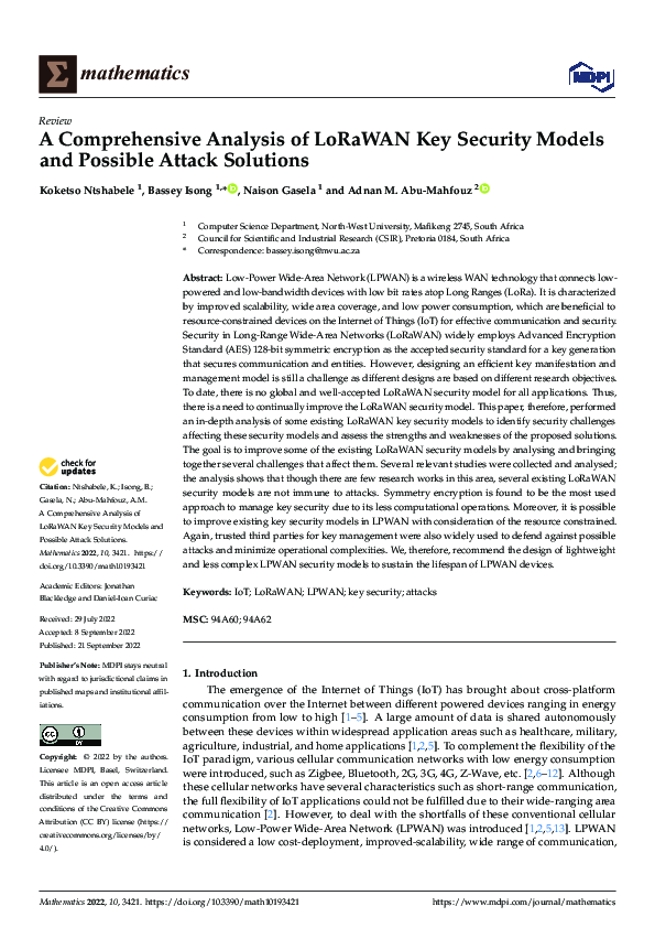 (PDF) A Comprehensive Analysis of LoRaWAN Key Security Models and Possible Attack Solutions