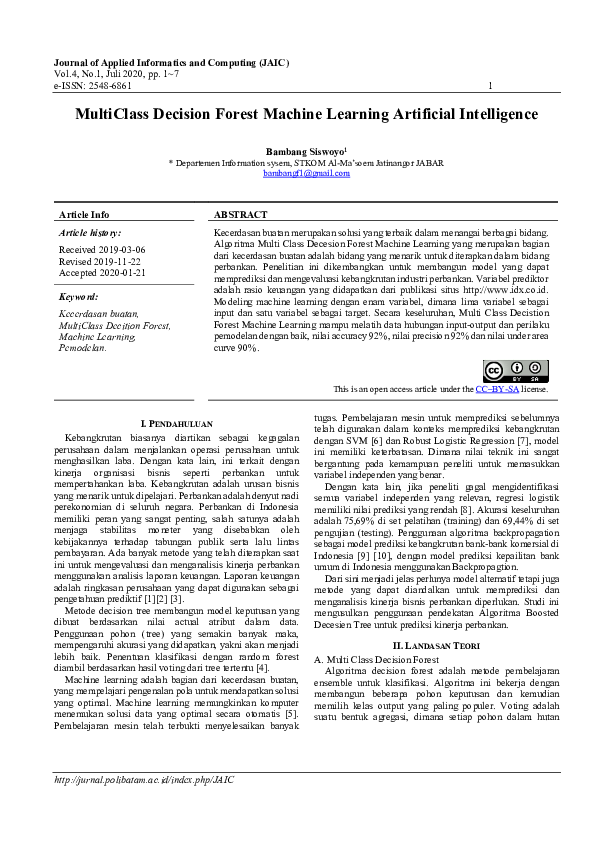 (PDF) MultiClass Decision Forest Machine Learning Artificial Intelligence