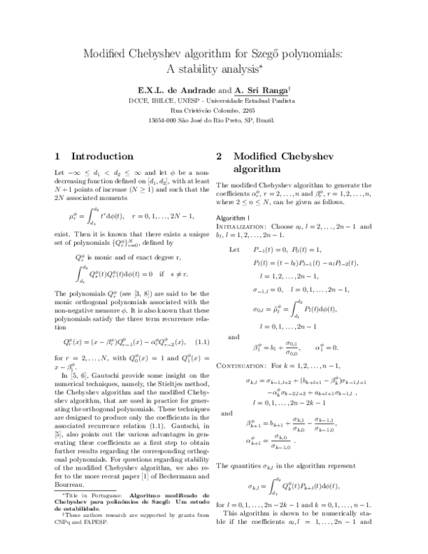 (PDF) Stability Analysis of Modified Chebyshev Algorithm