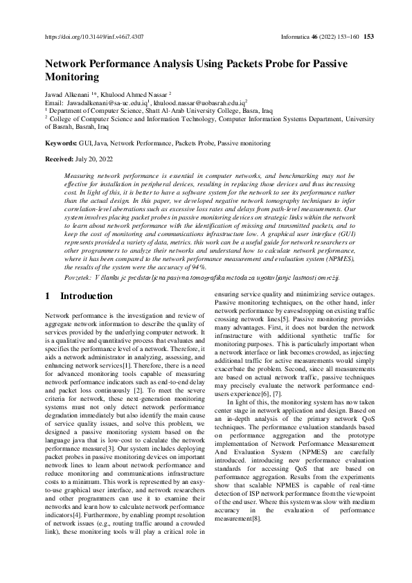 (PDF) Network Performance Analysis Using Packets Probe For Passive Monitoring