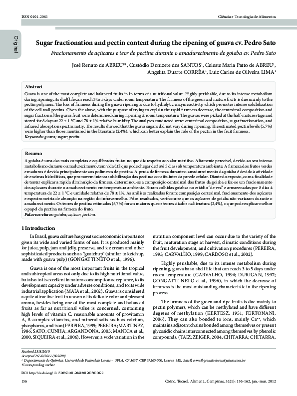 (PDF) Sugar fractionation and pectin content during the ripening of ...