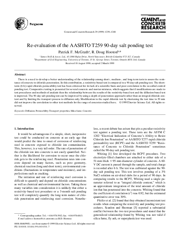 (PDF) Re-evaluation of the AASHTO T259 90-day salt ponding test