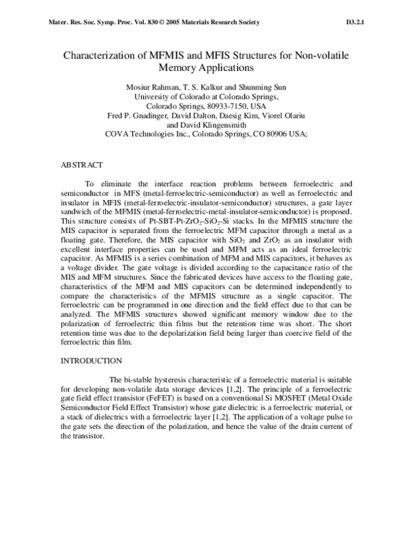 (PDF) Characterization of MFMIS and MFIS Structures for Non-volatile ...