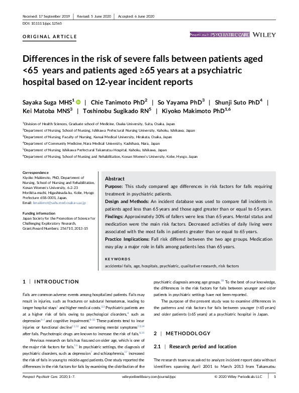 (PDF) Differences in the risk of severe falls between patients aged 65 ...