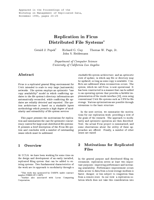 Pdf Replication In Ficus Distributed File Systems