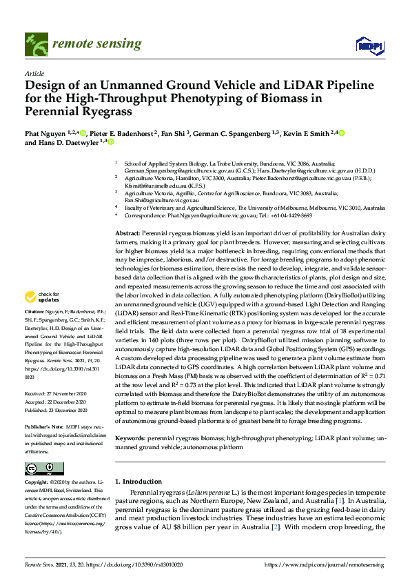 (PDF) Design of an Unmanned Ground Vehicle and LiDAR Pipeline for the High-Throughput ...