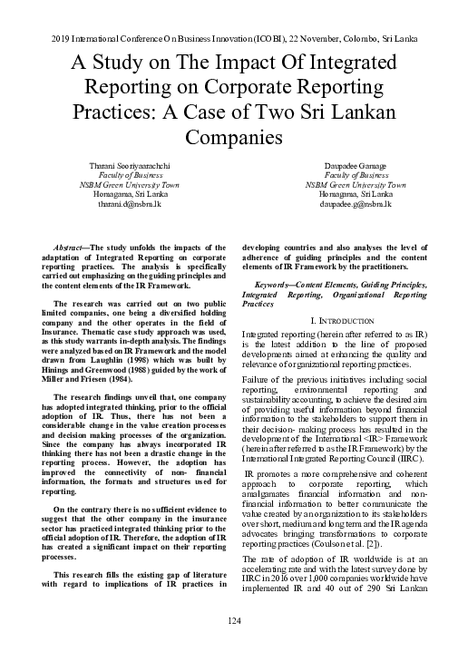 (PDF) A Study on The Impact Of Integrated Reporting on Corporate Reporting Practices: A Case of ...
