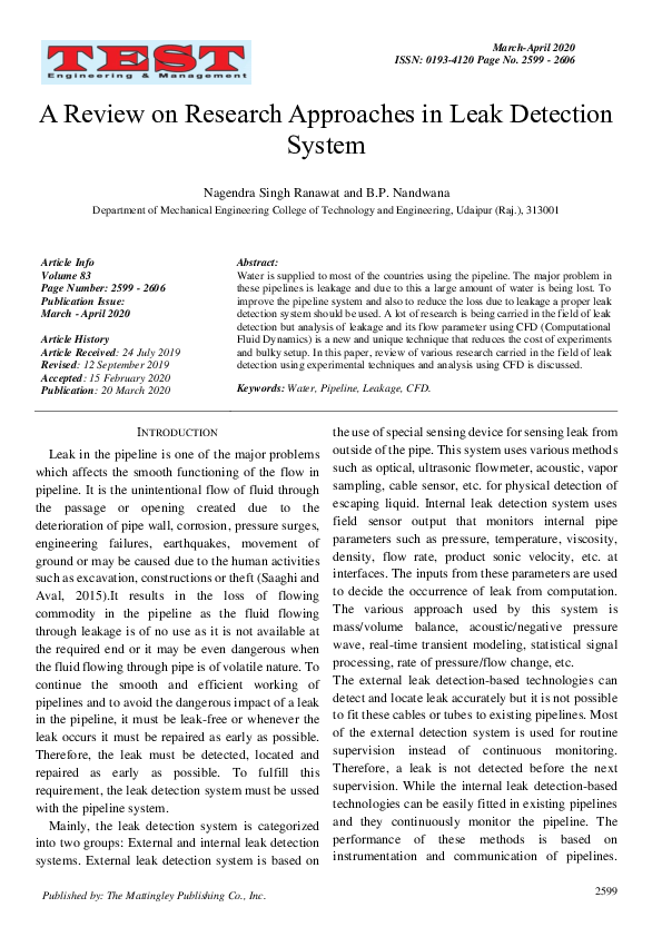 (PDF) A Review on Research Approaches in Leak Detection System