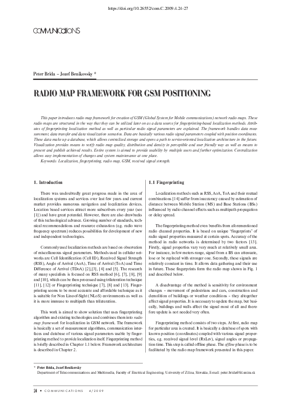 (PDF) Radio Map Framework for GSM Positioning