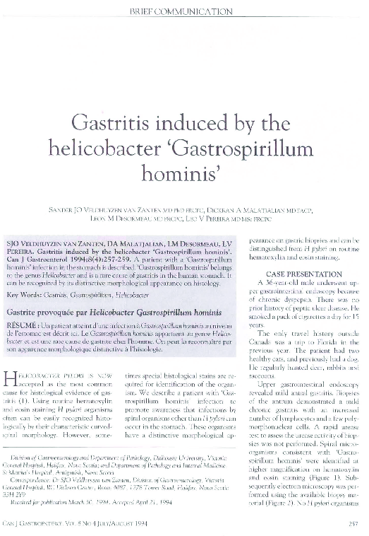 (PDF) Gastritis Induced by the Helicobacter ‘Gastrospirillum Hominis’
