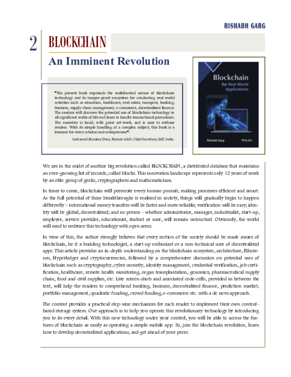 Pdf Blockchain For Real World Applications English Rishabh Garg