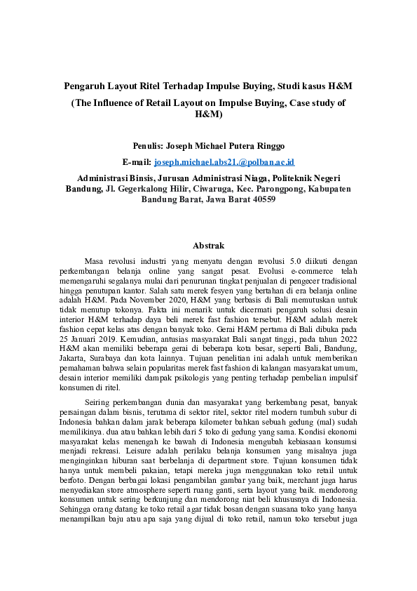 (DOC) Pengaruh Layout Ritel Terhadap Impulse Buying, Studi kasus H&M ...
