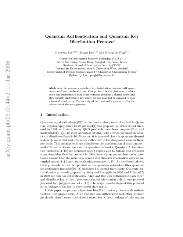 Pdf Quantum Authentication And Quantum Key Distribution Protocol