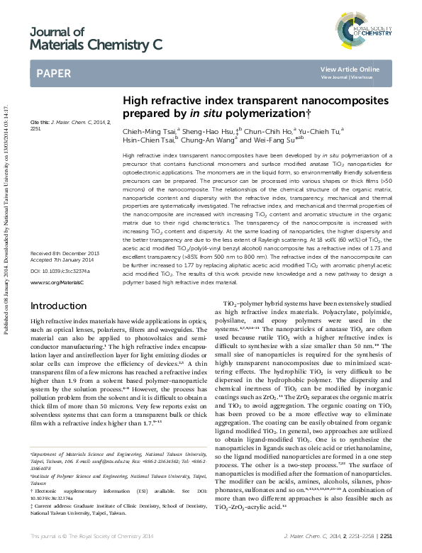 (PDF) High refractive index transparent nanocomposites prepared by in ...