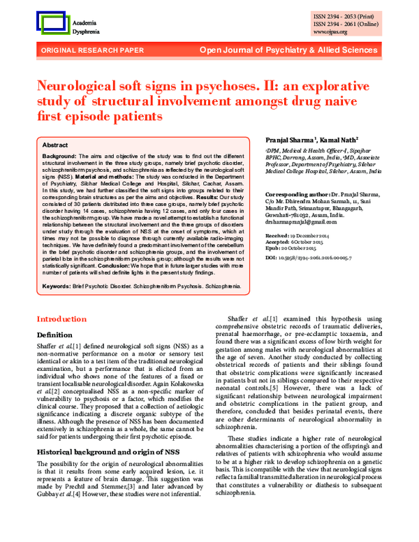 (PDF) Neurological soft signs in psychoses. II: an explorative study of structural involvement ...