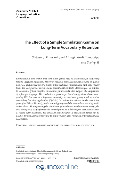 (PDF) The Effect of a Simple Simulation Game on Long-Term Vocabulary ...